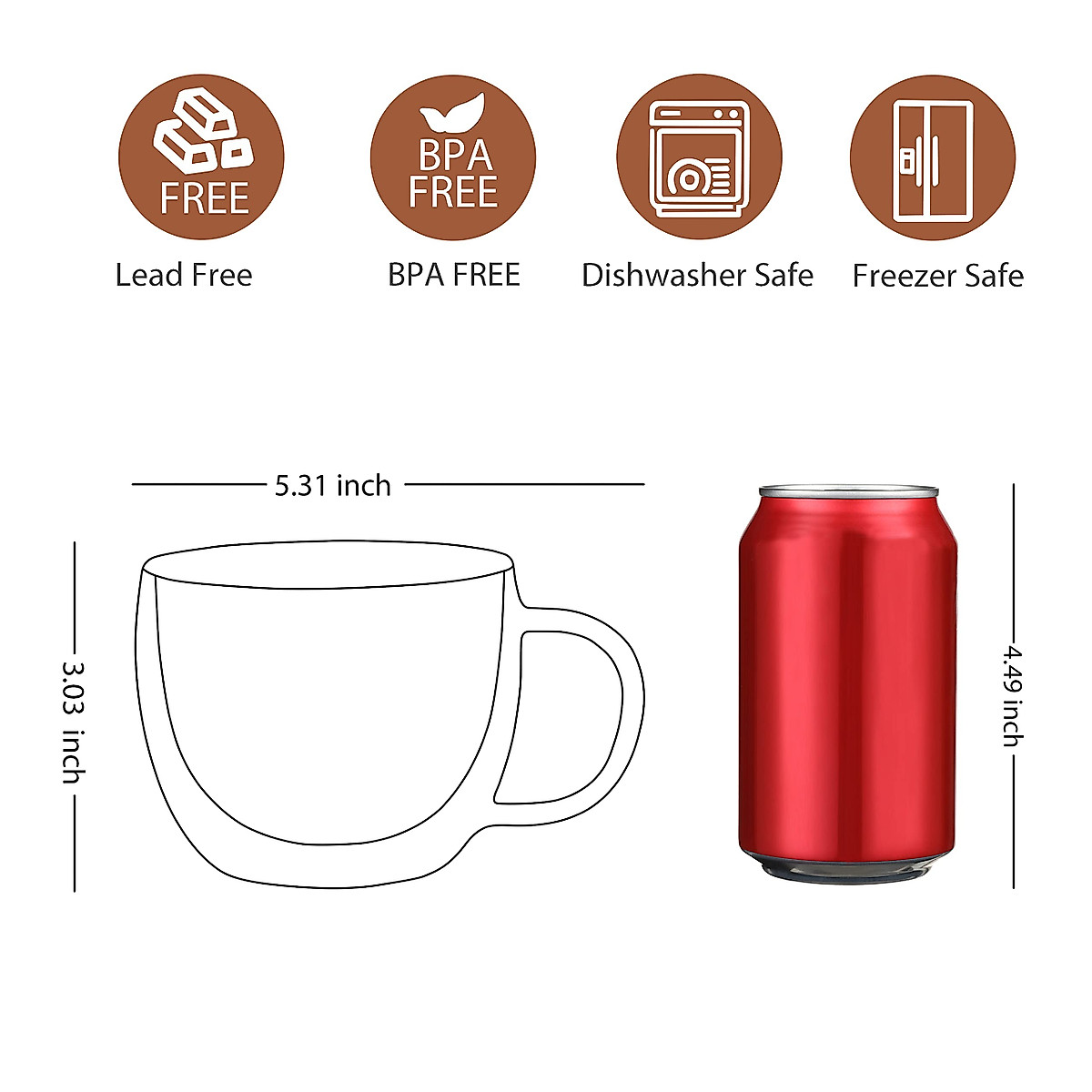 CNGLASS Double Wall Glass Cappuccino Mugs 8.1oz,Clear Insulated Glass Coffee Mug with Handle for Espresso,Latte,Tea,Set of 2