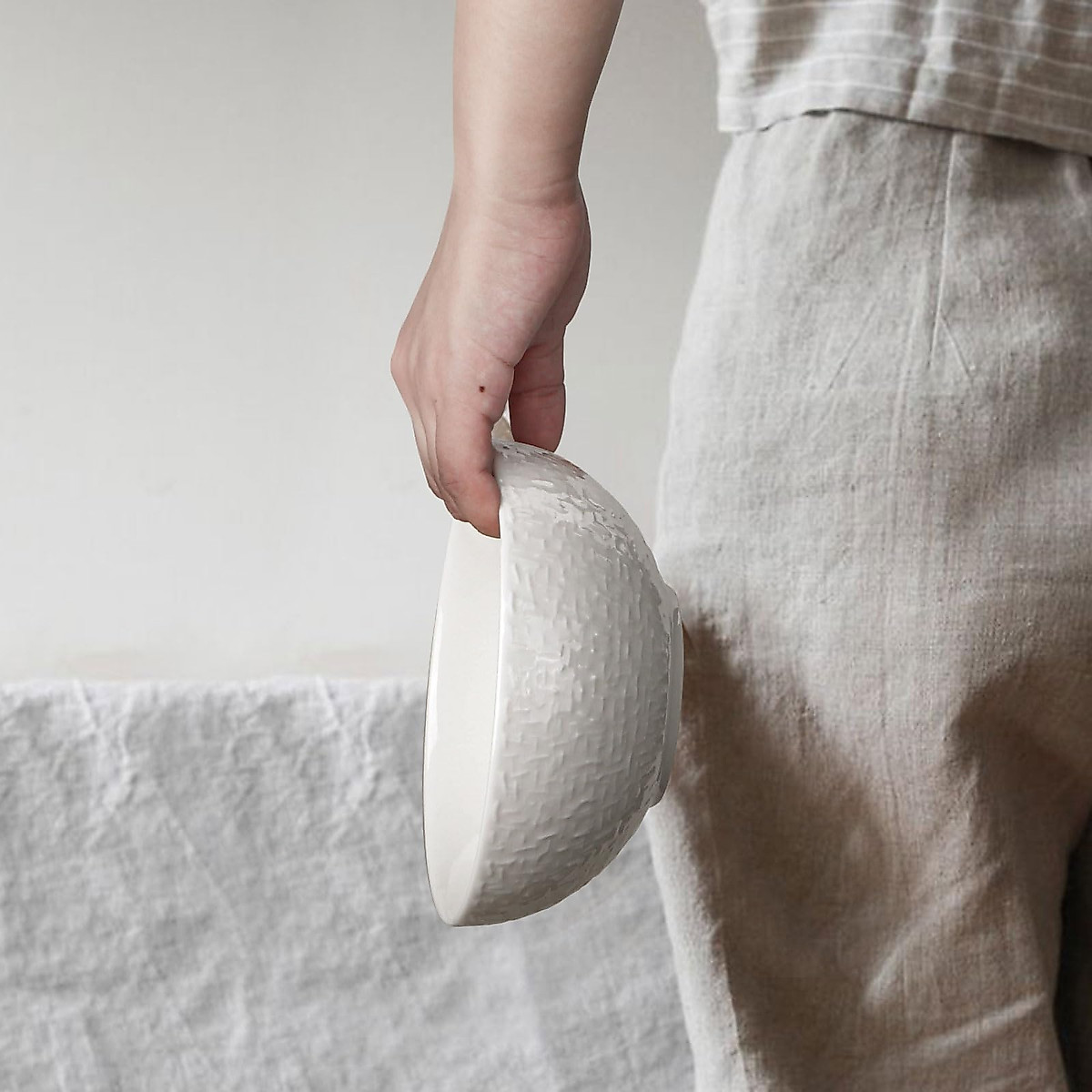 Artena Ceramic Cereal Bowls 22 oz, Embossment Soup Bowls Set of 6 & 10 Ounce Pasta Bowls Set of 4, Elegant White Soup Bowls, Wide Rim Salad Bowl, Premium Porcelain Pasta Plate Bowl, Shallow Soup Plate