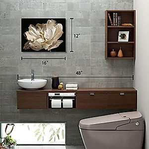 Black Bathroom Decor - White Tulip on Black Background Modern Canvas Wall Art Bathroom Decor Wall Art Black Decor Bathroom Pictures Black and White Wall Art Artwork for Home Walls Framed 12x16inch