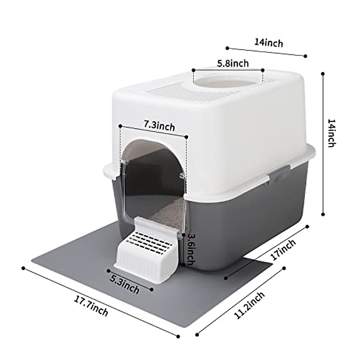 Sfozstra Cat Litter Box with Lid, Fully Enclosed Splash-Proof Litter Box,Top Entry Cat Litter Box, Easy to Assemble and Installation (Grey, Small)
