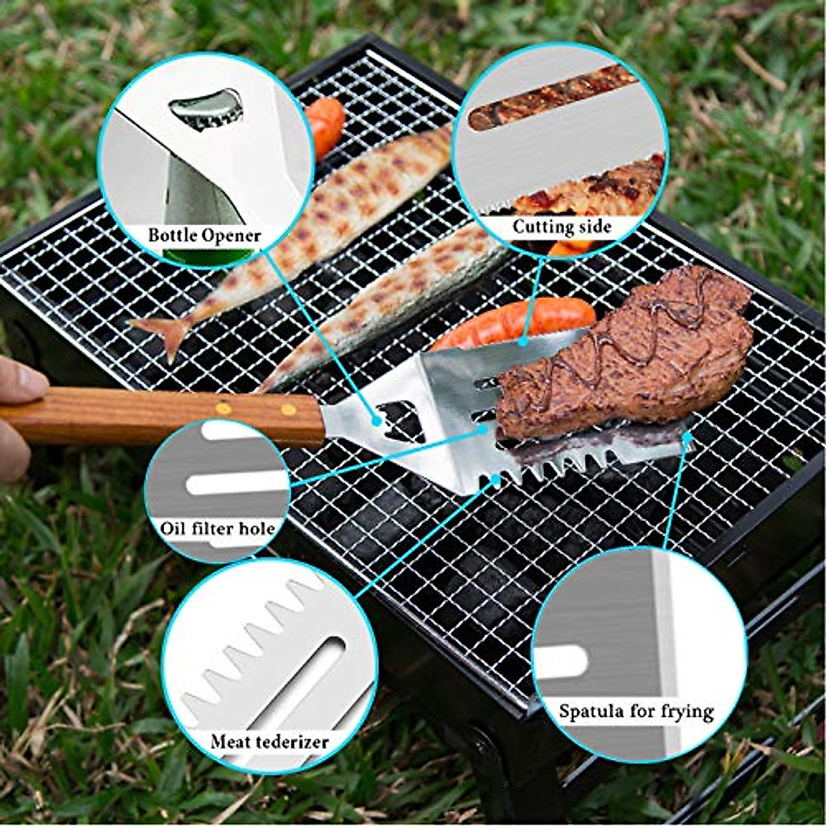 IMAGE Wooded BBQ Accessories and BBQ Grill Mat Set of 3