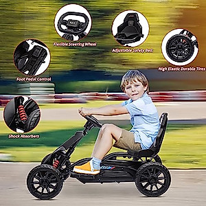 12V Electric Go Kart for Kids,7Ah Battery Powered Car for Toddlers, Adjustable Seat, High/Low Variable Speeds,EVA Wheels, Outdoor Ride On Toy Vehicle Gift for 3-6 Years,Black