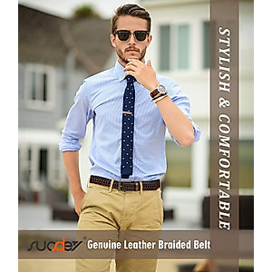 SUOSDEY Mens Braided Leather Belt Cowhide Woven Leather Belt for Casual Jeans Pants with Solid Prong Buckle,tan