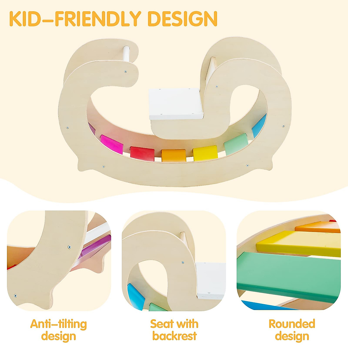 labebe Toddler Climbing Arch, Waldorf Rainbow Rocker Play, 3-in-1 Montessori Climbing Toys for Kid, Wooden Indoor Outdoor Play Gym Learning Playset, Playground for Kids Gift