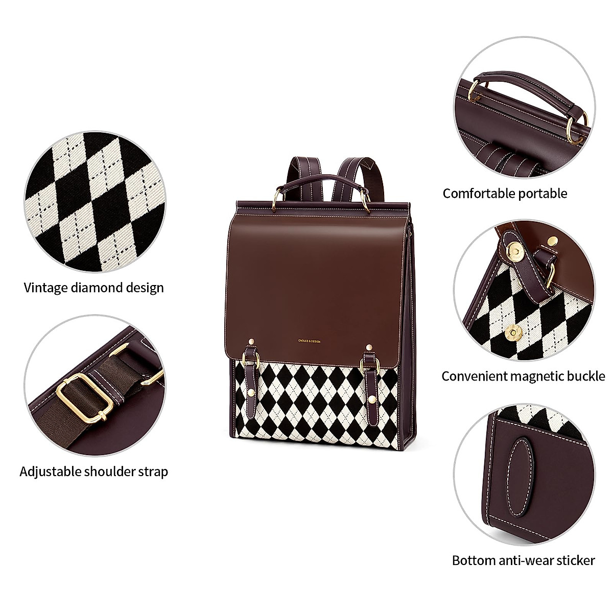 Cnoles Leather Backpack Purse For Women Fashion Ladies Vintage Bag Casual College Travel Backpacks Large bags Brown