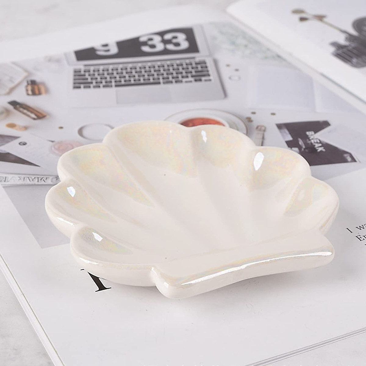 TIGERMILLION Shell Trinket Dish, Ceramic Ring Holder/Jewelry Tray, Cute Organizer Plate Vanity Decorations Accessories for Home Décor Bathroom