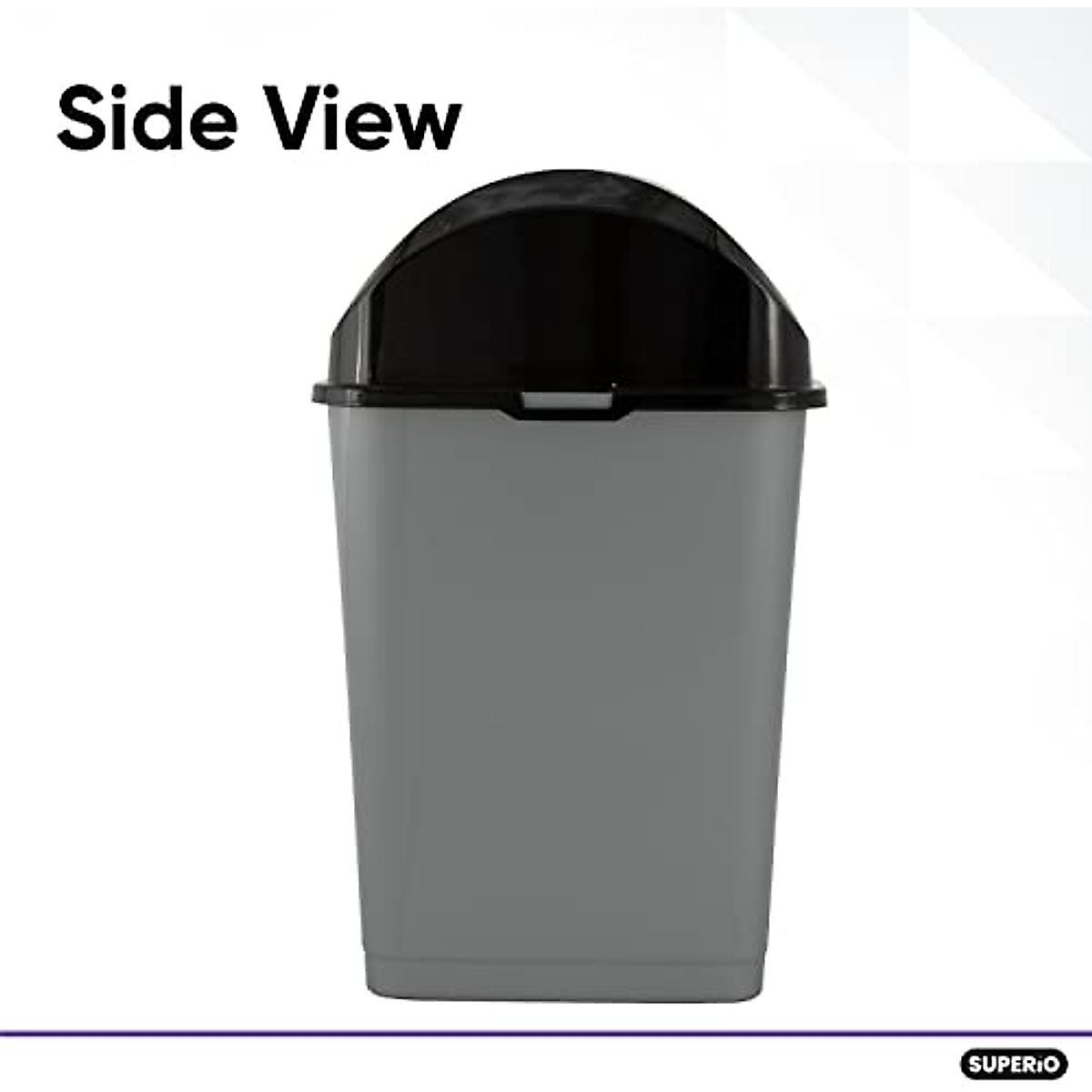Superio Compact Slim Trash Can 4.5 Gallon With Swing Top Cover (Gray and Black) 18 Liter