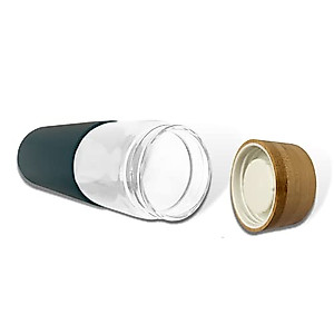 tanjoon 20 oz Borosilicate Glass Water Bottle with Leak-Proof Bamboo Lid and Silicone Handle and Protective Sleeve (TEAL) - BPA Free - Easy to Carry - Dishwasher Safe