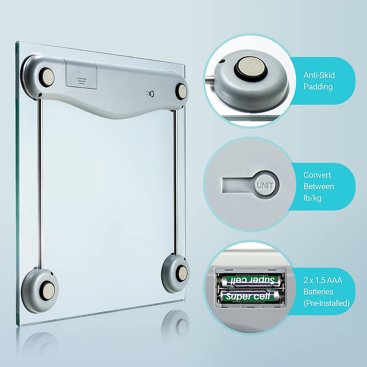 Etekcity Bathroom Scale for Body Weight, Digital Weighing Machine for People, Accurate & Large LCD Backlight Display, 6mm Tempered Glass, 400 lbs