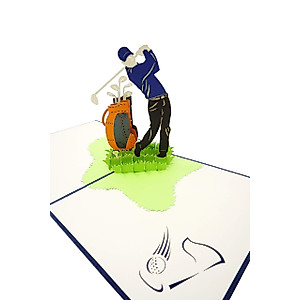 WOWPAPERART Golf - 3D Pop Up Greeting Card for All Occasions - Love, Birthday, Retirement, Congratulations, Thank You, Get Well, Fathers, Mothers Day- Fold Flat, Envelope Included (Golf Player)