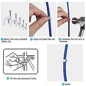 AGPTEK 500pcs Cable Clips with Steel Nails 4mm 5mm 6mm 8mm 10mm Cable Management for RG6, RG59, CAT6, RJ45 Cable Coax Cable, Ethernet Cable, TV Wire Cable, Telephone Cable, Led Starlight, Print Cable