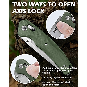 Folding Pocket Knife with Clip, 3.5 Inch 8Cr13MoV Steel Drop Point Blade with G10 Handle, Small EDC Knives for Men Women Outdoor Camping Hunting Survival Foldable Knife