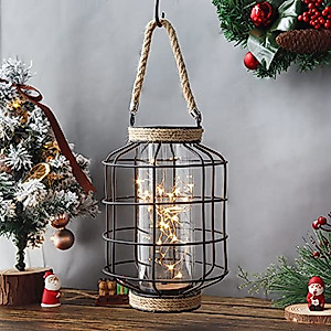 JHY DESIGN Metal Cage LED Lantern Battery Powered,9.4" Tall Cordless Accent Light with 20pcs Fairy Lights Christmas Lights for Weddings Parties Patio Events Indoors Outdoors