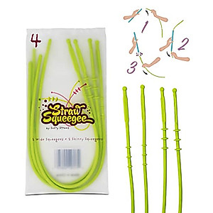 Straw Squeegee Cleaning Tool 4 Pack - (2 Small, 2 Wide) - BPA Dishwasher Safe Straw Silicone Squeegee Brush Designed to Clean Reusable Softy Straws