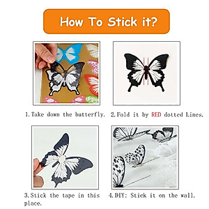 90PCS, 3D Butterfly Wall Decor,Decorative Butterflies for Decals,Black Decor Party Birthday Wedding Decoration Stickers for DIY Bedroom Living Room