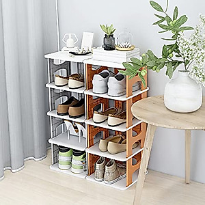 SDlumeiy 4 Tier Shoe Racks, Disassembled and Assembled Simple Shoe Racks, Shoe Organizer, Plastic Shoe Racks. White and Grey (White and Grey, 4tier-2pack)