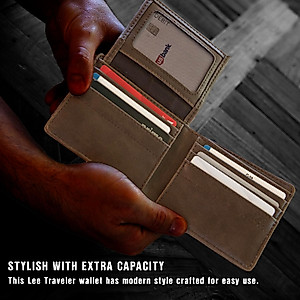 Lee Men’s Bifold Extra Capacity Wallet Casual Everyday Minimalist Cash and Card Holder with Flip ID Window Pass Case (Brown)