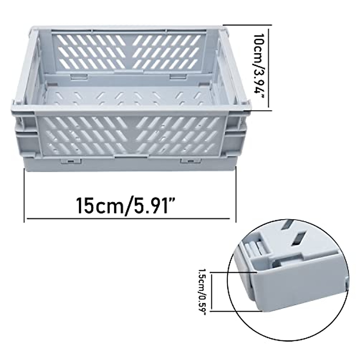 SJZBIN 2pcs Mini Folding Basket 15 x 10 x 5.8cm Blue Plastic Folding Storage Crates for Home Kitchen Bedroom Bathroom