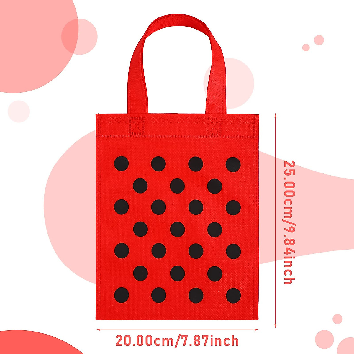 Sumind 24 Pieces Ladybug Party Favors Bags Ladybug Watermelon Goodie Gift Bags Red Black Polka Dot Non Woven Bag with Handles for Birthday Party Decoration Supplies