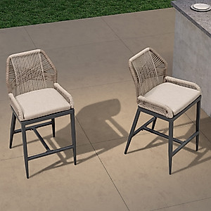 PURPLE LEAF Counter Height Bar Stools Set of 4 Rattan Wicker Outdoor Metal Boho Barstools with Back and Footrest Patio Garden Balcony Pool Bar Chairs