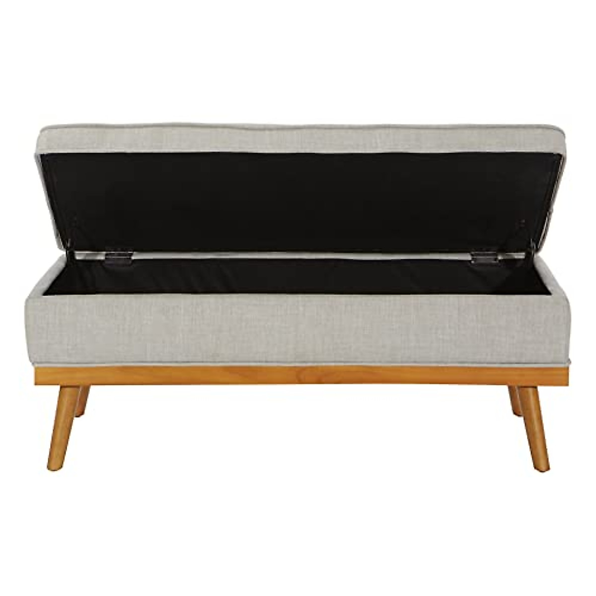 OSP Home Furnishings Katheryn Storage Bench with Tufted Seat and Wood Finish Legs, Grey Fabric