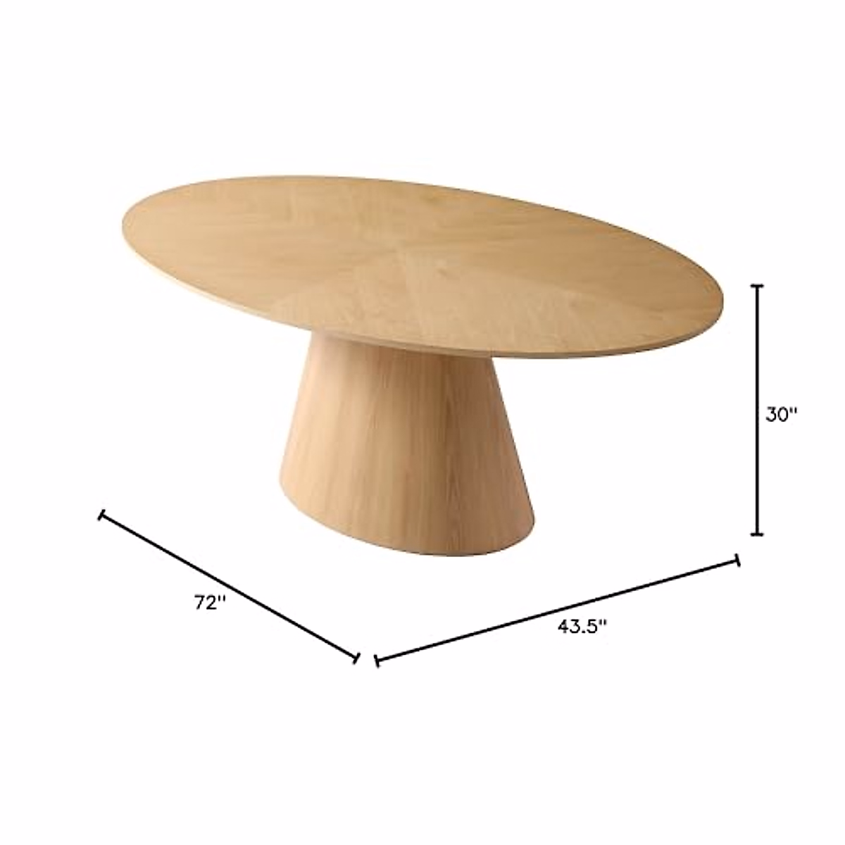 Meridian Furniture 846-T Gavin Collection Mid Century Oval White Oak Wood Dining Table, 72" W x 43.5" D x 30" H