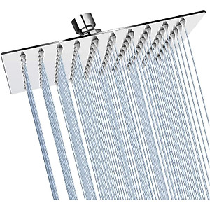 GGStudy Square 6 Inch Stainless Steel Shower Head High Pressure Rainall Shower Head Chrome Ultra Thin Design-Best Pressure Boosting with Silicone Nozzle Easy to Install