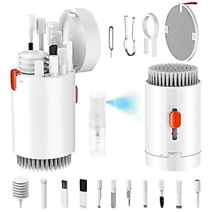 Tounee Keyboard Cleaner Kit, Electronics Cleaning Kit with Retractable Big Brush, Portable, 20 in 1 Multi-Tool Kit for Phones, Tablet, Computer, PC Monitor,TV Camera Lens with 2.5ml Mist Spray (White)