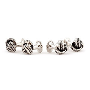 Classic Woven Silver Knot Tuxedo Cufflink and Stud Set Formal Set with Presentation Box Groom Groomsmen Wedding