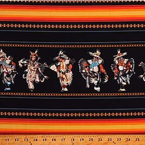 Elizabeth Studios Cotton Pride Pow Wow Dancers Tribal Native American Southwestern Black Cotton Fabric Print by The Yard (32003BLACK), 44 Inches