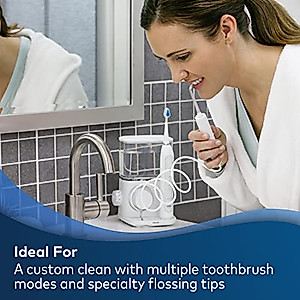 Waterpik Complete Care 9.0 Sonic Electric Toothbrush, White, 11 Piece Set & DT-100E Implant Denture Replacement Tips Water Flosser Tip Replacement, Clear, 2 Count