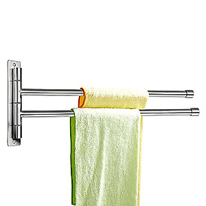 Sumnacon™ Silver Stainless Steel Wall-Mounted Towel Rail Swivel Bars Bathroom Towel Rack Hanger Holder Organizer (2 Bar)