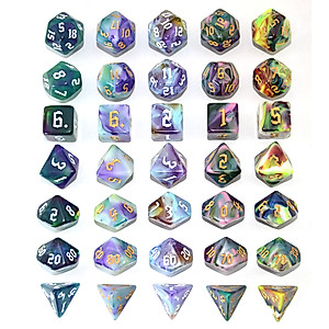 StarMall DND Dice Set-5 x 7 (35 Pieces) Polyhedral Dice Sets with Pouches for Dungeons & Dragons RPG MTG DND Roll Playing Table Game