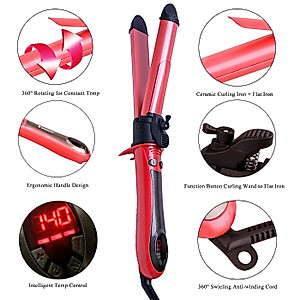 Automatic Hair Curling Iron 2 in 1 Hair Straightener Curler 1 to 1.2 Inch Spinning Hair Wand with Automatic Rotation for All Hiar Type Ceramic Flat Iron Auto Rotating Spiral（for Long Hair ONLY）