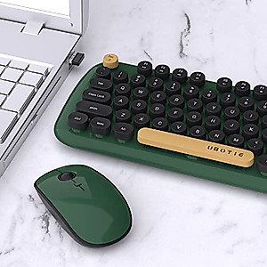 Colorful Wireless Computer Keyboards Mouse Combos, UBOTIE Polychrome Round Keycaps Retro PC Keyboards 2.4GHz Radio Frequency Connection with Optical Mouse(Green-Black)