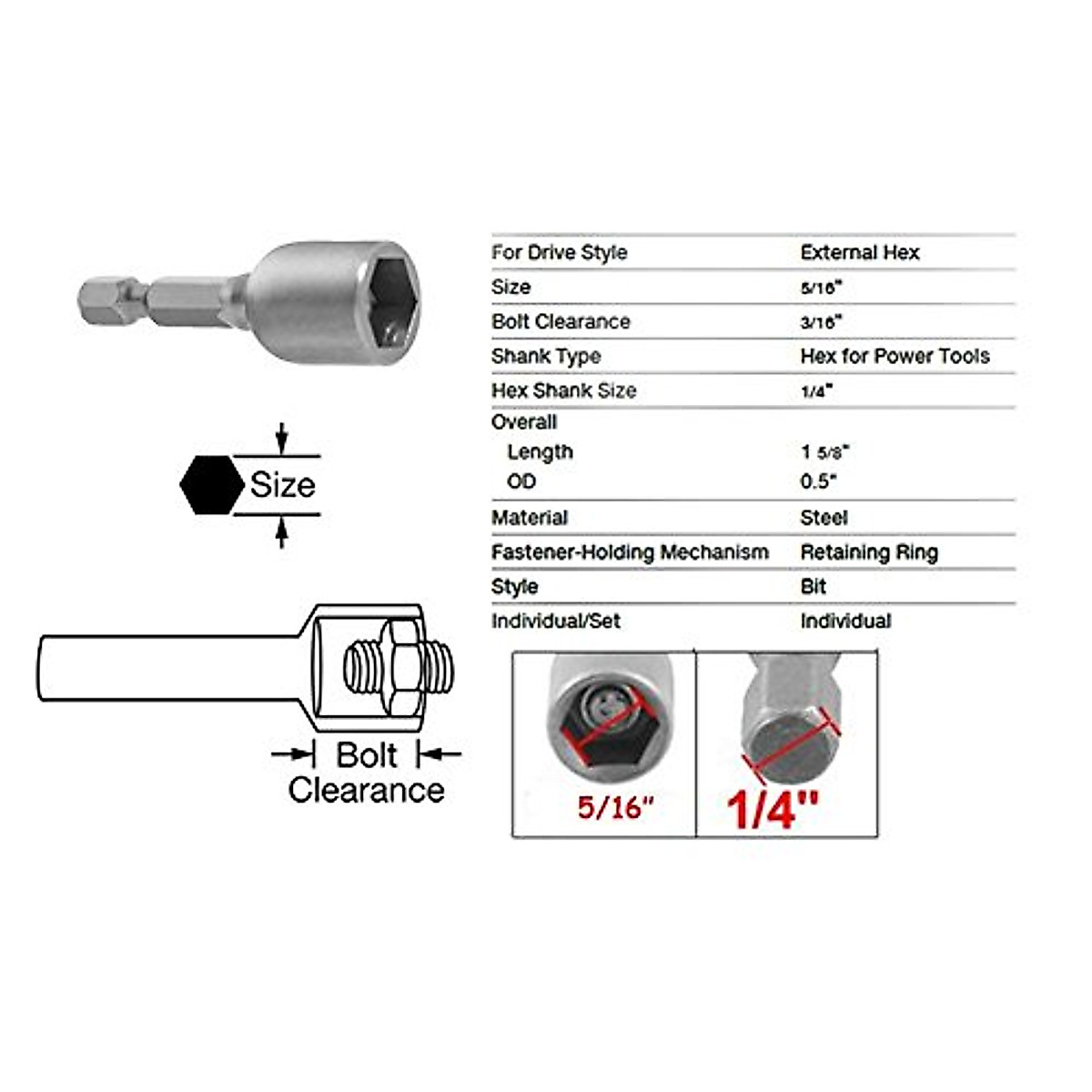 Hex Magnetic Power 8mm 5/16 Socket Adapter Drill Bit Nut Driver Set 1/4 inch Hex for Power Tools, 10-Piece