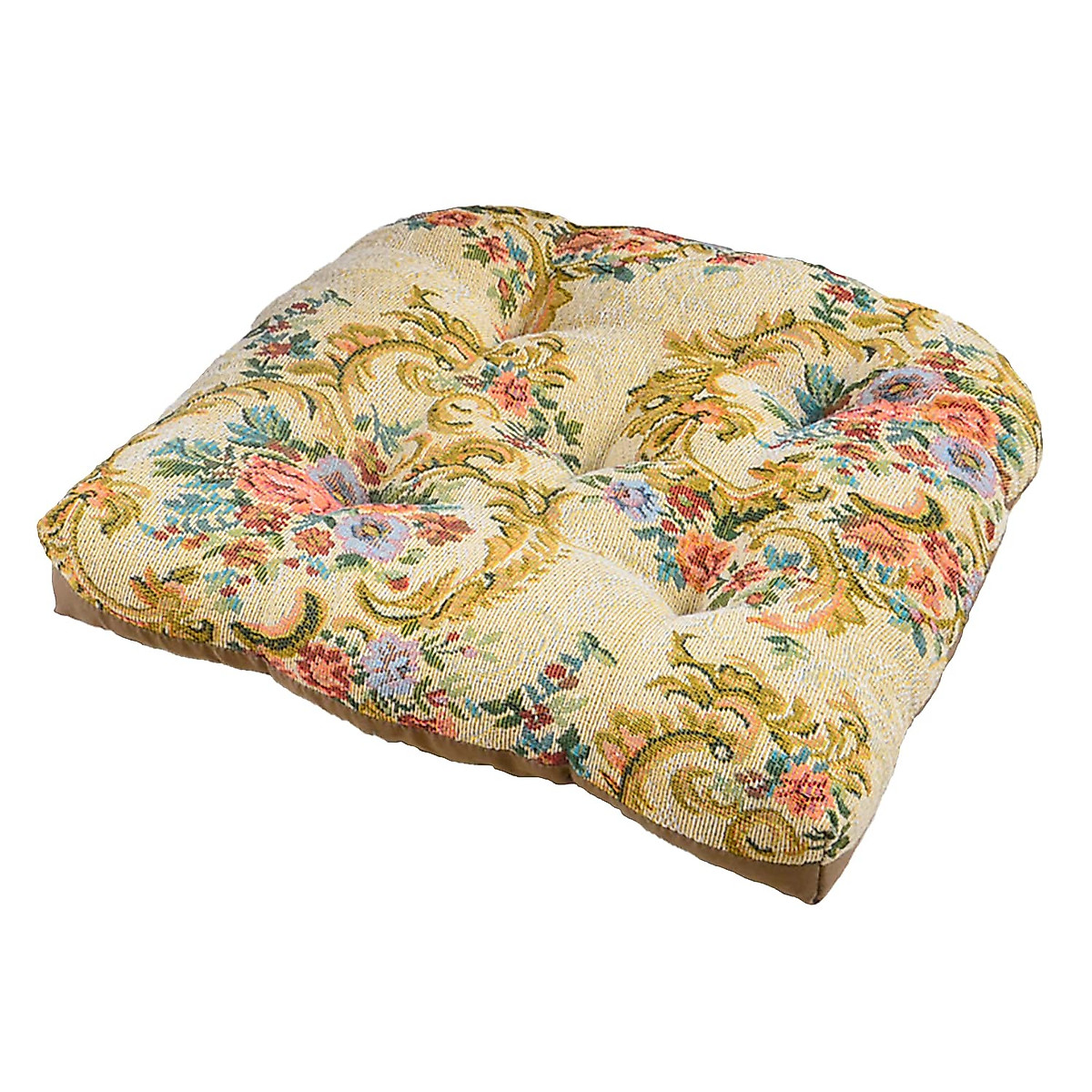 Chair Cushions for Dining Chairs 6 Pack - Thickening European Style Kitchen Chair Cushions Set of 6 with Ties, U-Shaped Tufted Flower Chair Cushions for Kitchen Sofa Office Room Decor (Yellow, 6)