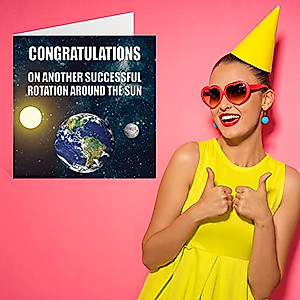 Funny Birthday Cards for Men Women - Earth Rotation - Banter Happy Birthday Cards for Brother Sister Son Daughter Mom Dad Nan Grandad, 5.7 x 5.7 Inch Joke Humour Greeting Cards 18th 21st 30th 40th Bday