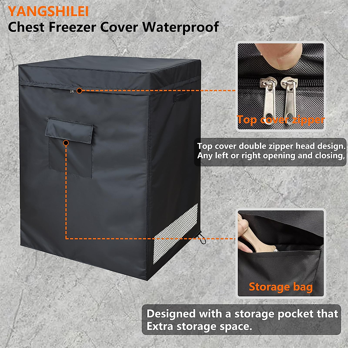 YANGSHILEI Chest Freezer Cover Deep Freezer Covers for Outside 5.0 Cubic Feet Freezer，Top with Zipper to Open Waterproof and UV protection Extend their Service Life (28"W×23"D×34"H)