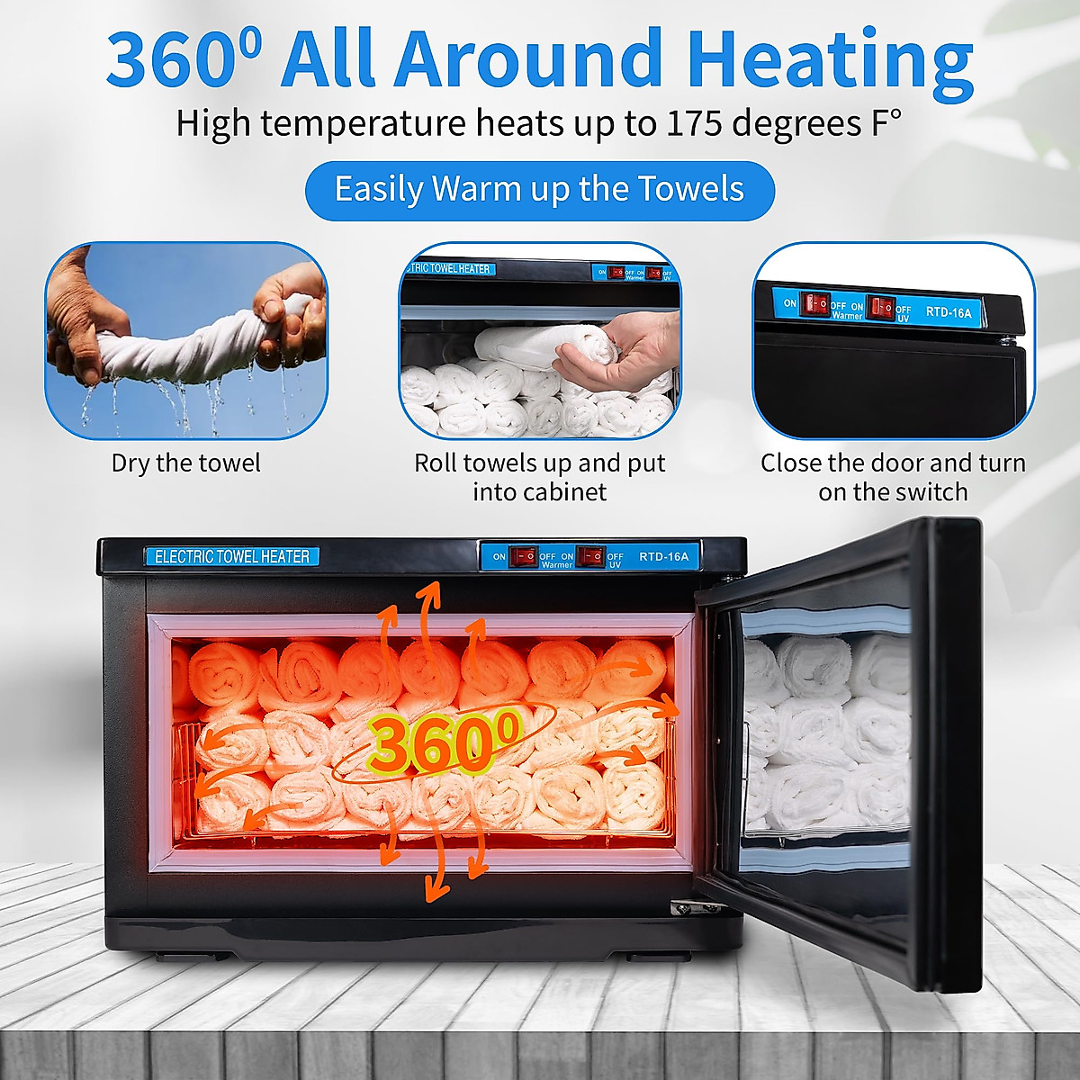 West Ivory Hot Towel Warmer and UV Treated Hygienic Cabinet, 16L Capacity, 2 in 1 Portable Heater Fitting 20-60 Towels, For Yoga Studios, Barbers and Hotels, Black