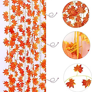 Kalolary 90 Feet 12 Strands Artificial Fall Maple Leaves Garland Autumn Fake Leaf Vine Garland Hanging Plant for Home Garden Easter Thanksgiving Indoor Outdoor Decor