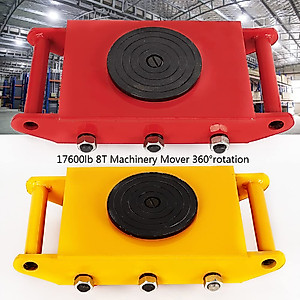 Heavy Duty Machine Dolly Skate Machinery Roller Mover Cargo Trolley 8 Ton 17600lb, w/Steel Rollers Cap 360 Degree Rotation (Red)