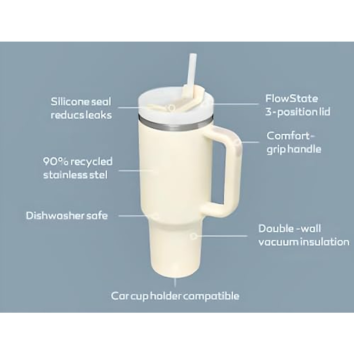 AZYPHERA 40 oz Tumbler with Handle and Straw Lid | Stainless Steel Insulated Stanley Cup | BPA Free Dishwasher Safe | Reusable Travel Friendly (Charcoal)