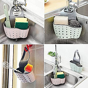 TANYIONE Kitchen Sink Shelf,Ajustable Strap Faucet Caddy with Drain Holes for Drying,Hanging Silicone Storage Holder for Sponge,Brush,Soap and Towel(2 Pack)