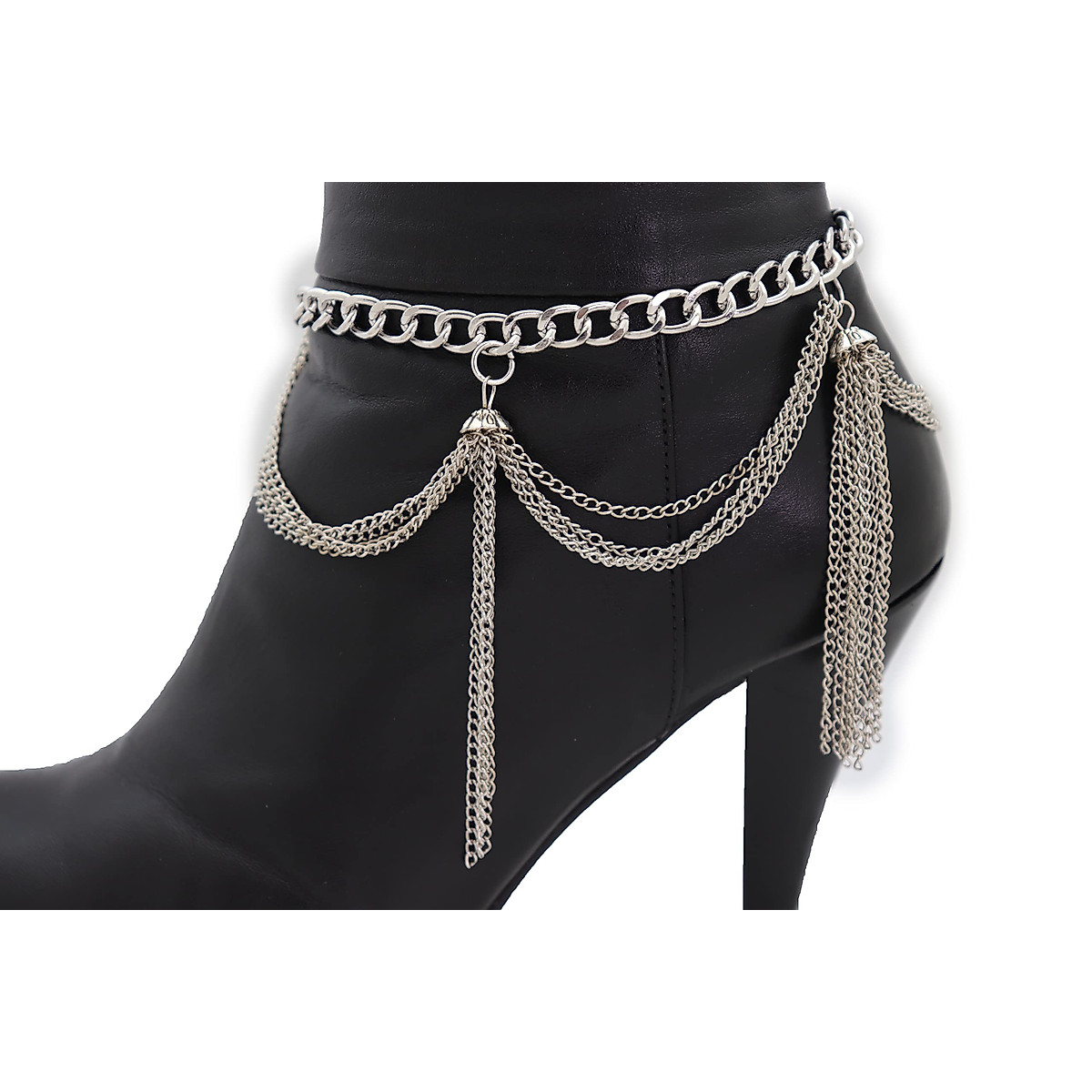 Women Boot Bracelet Western Hip Hop Fashion Jewelry Silver Metal Chain Fringe Tassel Wave Charms