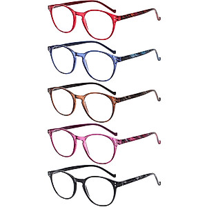 NORPERWIS 5 Pairs Reading Glasses - Standard Fit Spring Hinge Readers Glasses for Men and Women (Black Purple Red Blue Brown, 3.00)