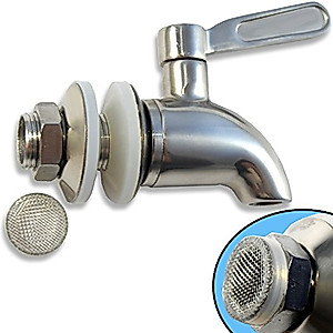Stainless Steel Replacement Spigot for Beverage Dispenser with Screen Filter - Ice Tea, Kombucha, Lemonade - Also works with Ceramic Porcelain Crock and -type Water Filtration Systems