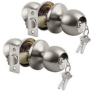 BESTTEN [2 Pack] Entry Door Knob with Lock, Keyed Different Door Lock for Exterior Door and Front Door, Standard Ball, Satin Nickel, Adjustable Latch