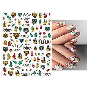 JMEOWIO 8 Sheets Halloween Goth Nail Art Stickers Decals Self-Adhesive Pegatinas Uñas Snake Horror Nail Supplies Nail Art Design Decoration Accessories
