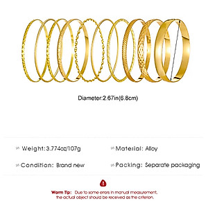 Zeshimb Gold Bangle Bracelet Set for Women Multi Stacking Wide Bangles Indian Bollywood Chunky Bangle Bracelets Ethnic Glossy Textured Bracelets Wedding Outfit Jewelry (10Pcs)